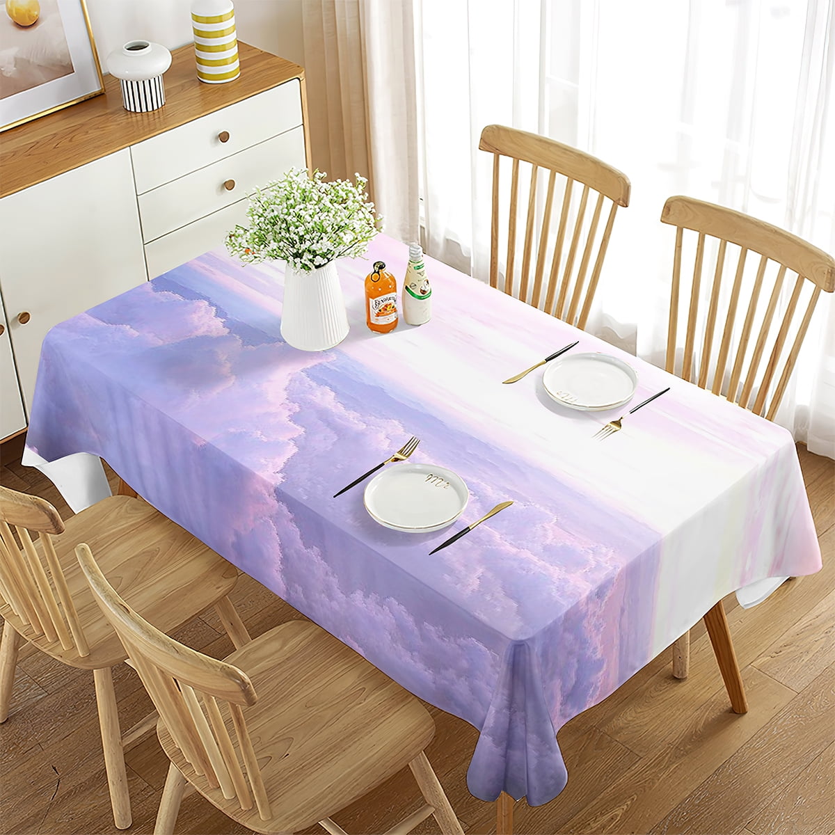 Pastel Aesthetic Tablecloth Pink Cloud Simple Pattern Table Cover ...