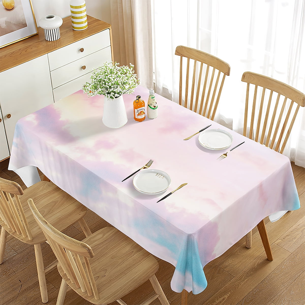 Pastel Aesthetic Tablecloth Pink Cloud Simple Pattern Table Cover ...