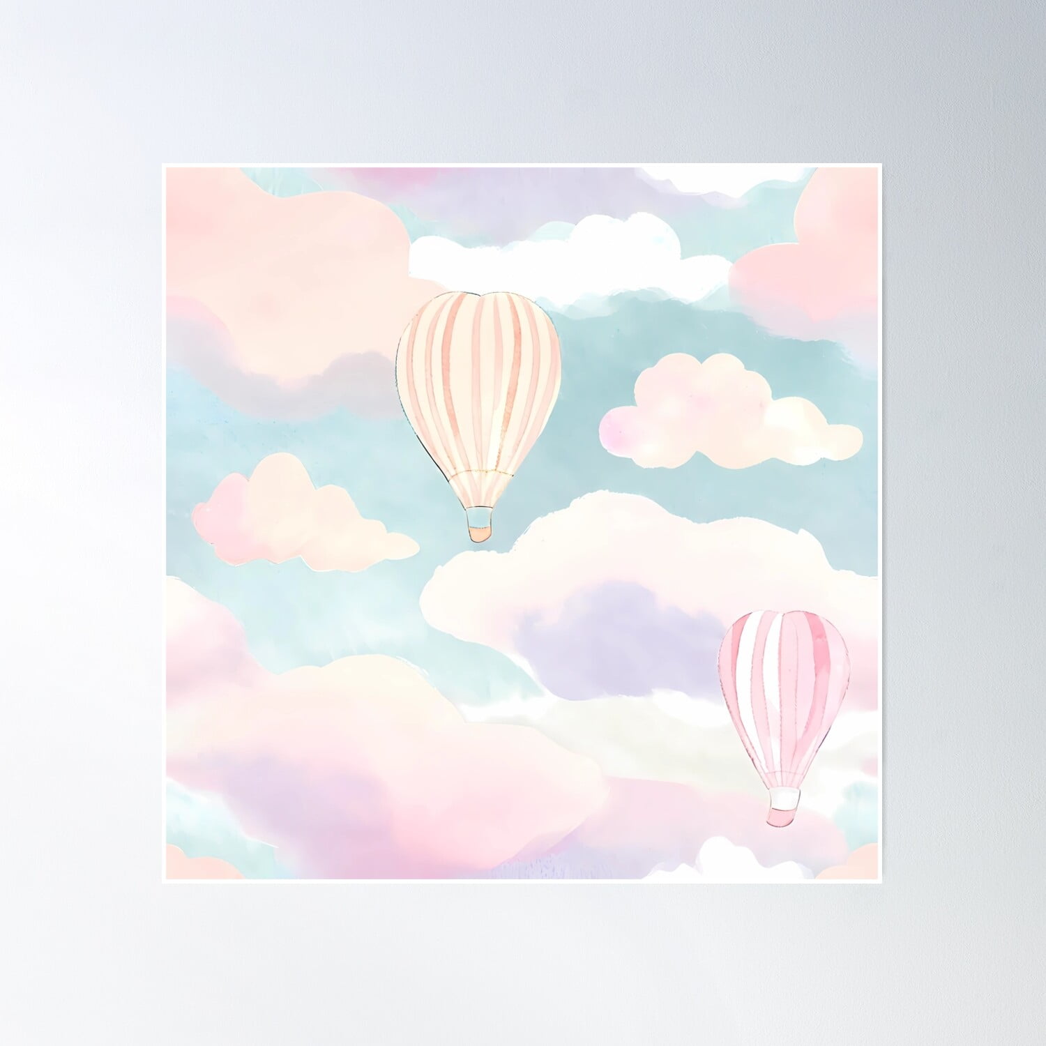 Pastel Air Baloons Nursery Painting Poster Wall Art, Modern Wall Decor ...