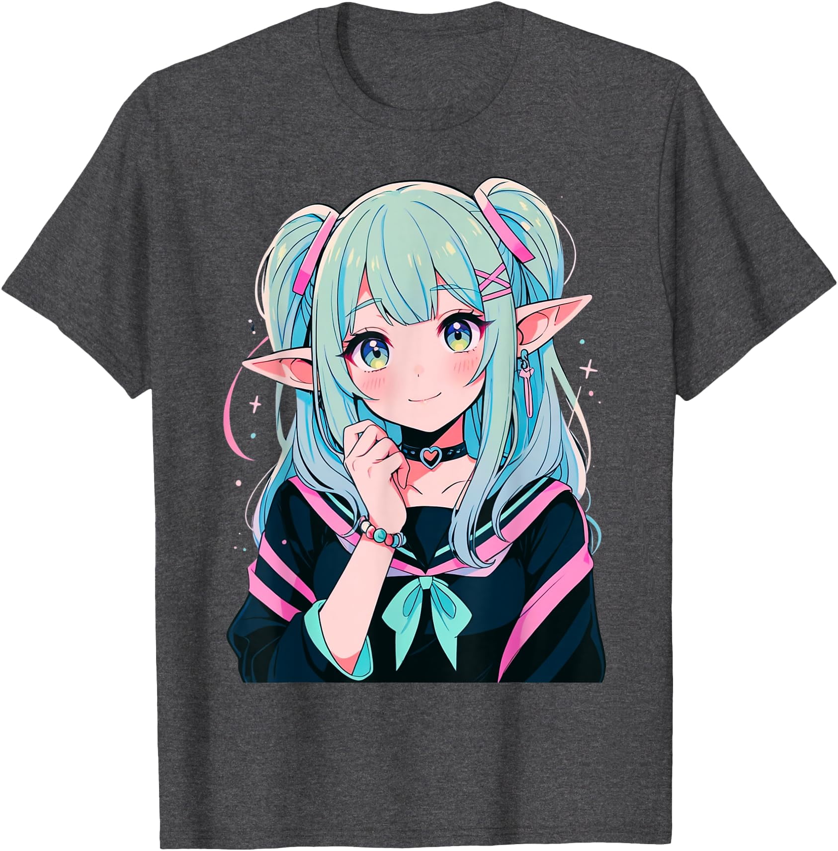 Pastel Anime Girl Kawaii Waifu Elves Girl Softstyle Unisex T-Shirt,Dark ...