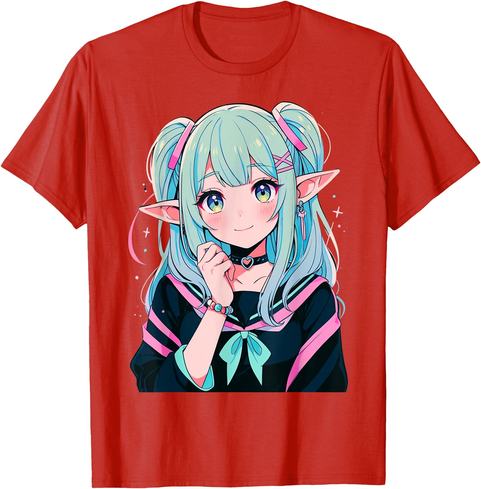 Pastel Anime Girl Kawaii Waifu Elves Girl Softstyle Unisex T-Shirt,Red ...