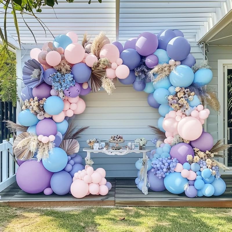 Pastel Balloon Garland Kit Rose Gold Purple Chrome Metallic Dusty Pink Rose Blue Macaron Yellow ...
