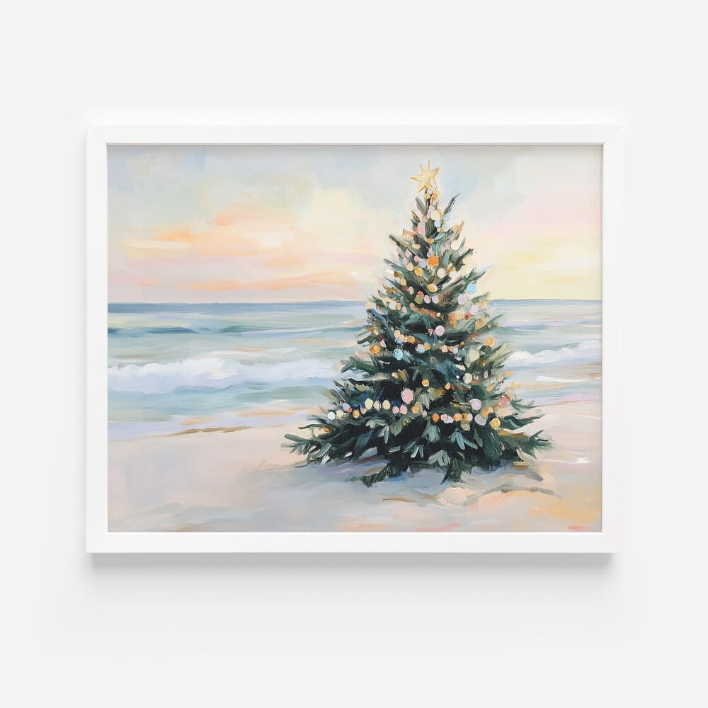 Pastel Beach Noel Tree Art Print: Nautical Festive Decor, Winter ...