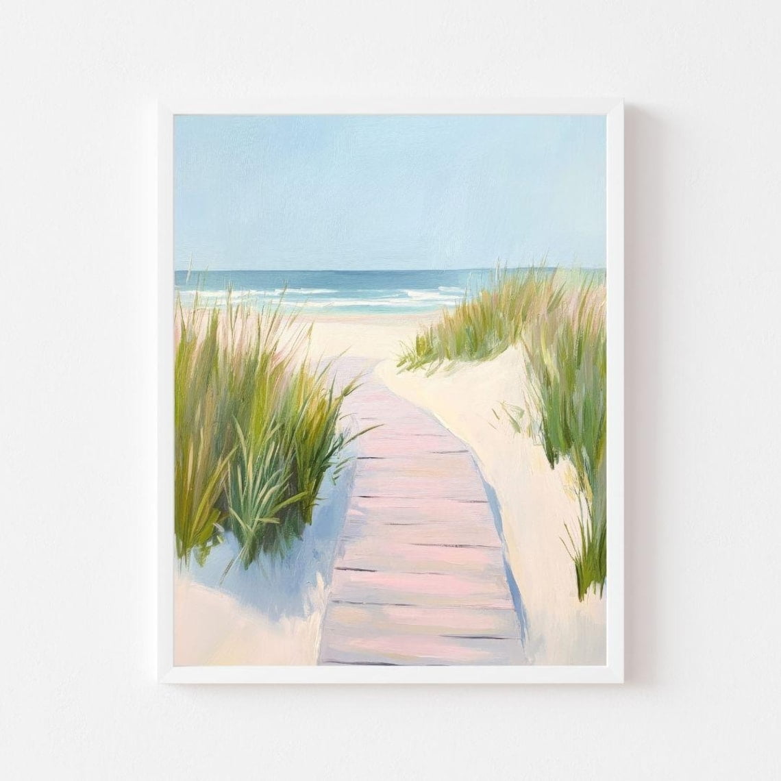 Pastel Beach Path Seascape Painting Dune Grass Landscape Pink Shore ...