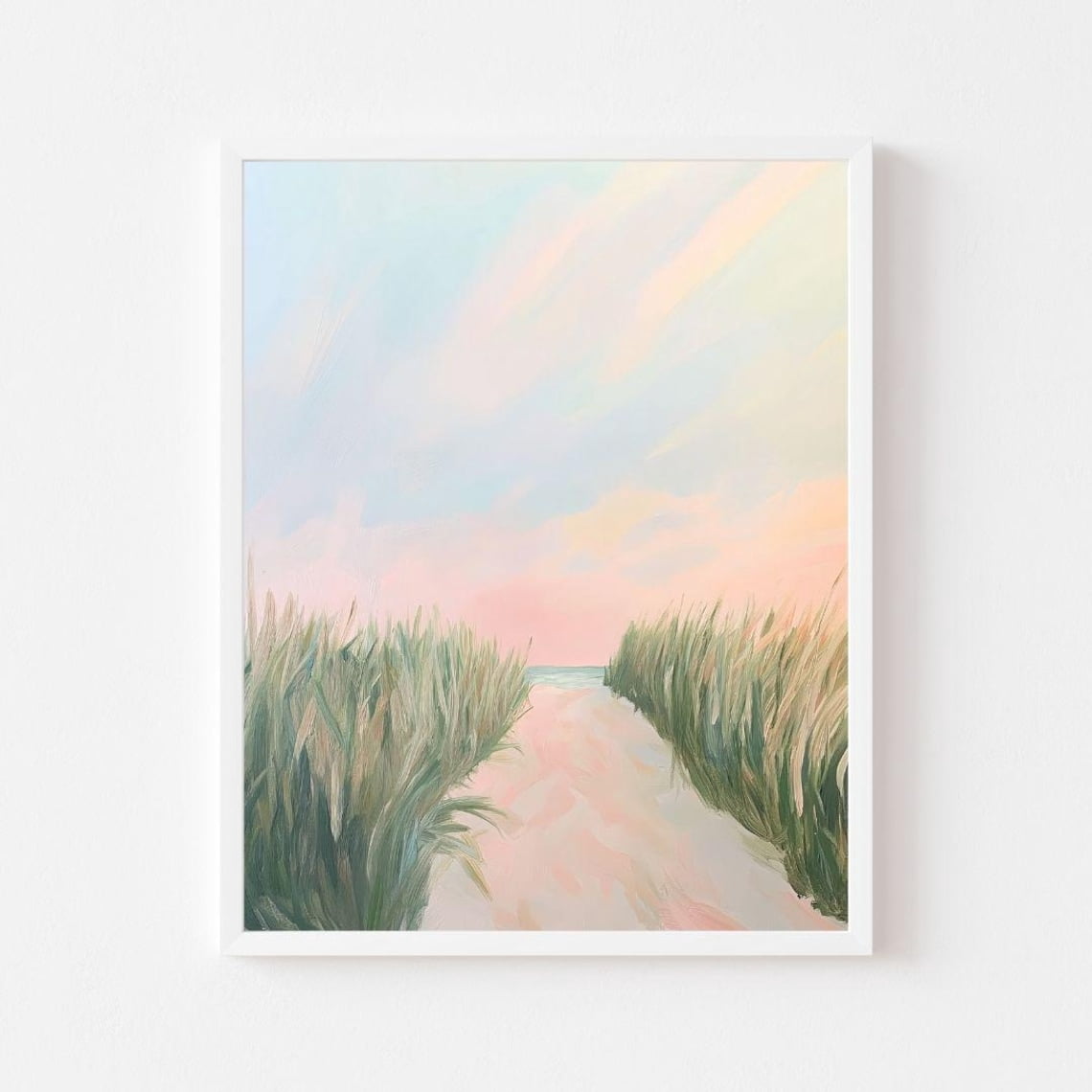 Pastel Beach Path Sunset Painting Dune Grass Landscape Colorful Shore ...