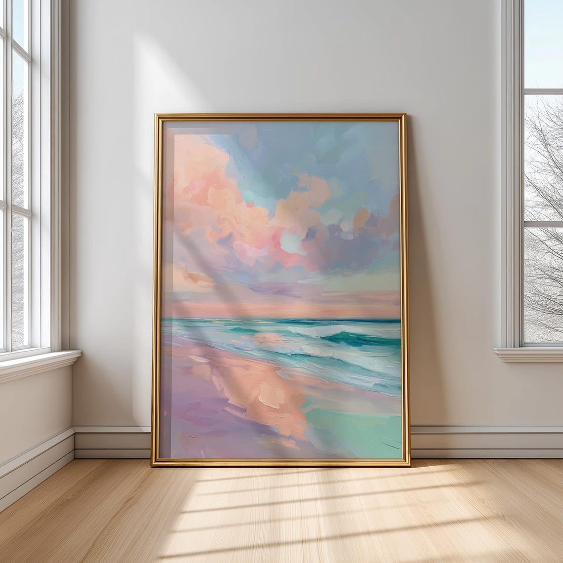 Pastel Beach Sunset Poster: Coastal Ocean Waves Art, Amiposter Giclée ...