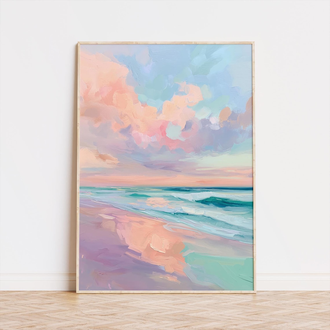 Pastel Beach Sunset Poster: Coastal Ocean Waves Art, Unframed Poster ...