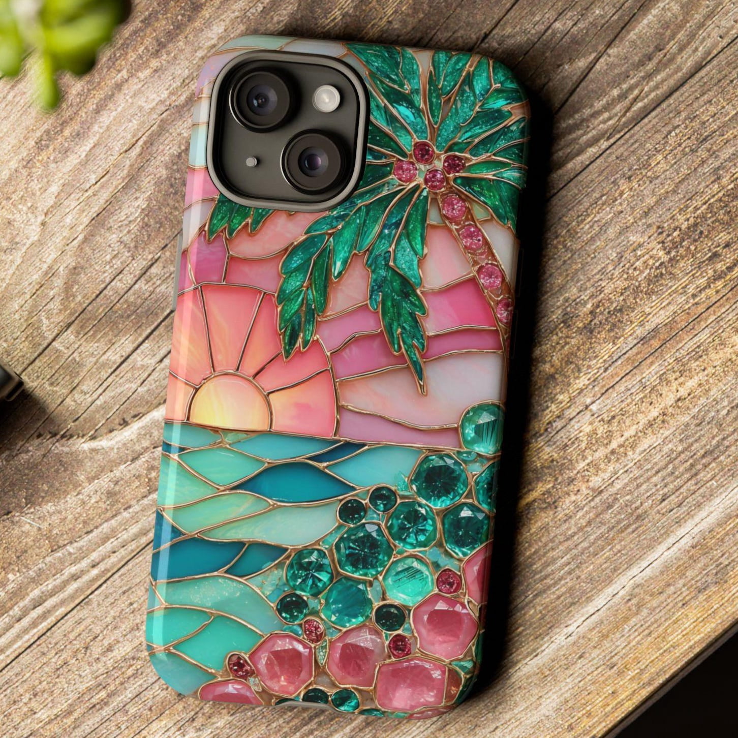 Pastel Beach Sunset Stained Glass Phone Case for iPhone 17 through 11 ...