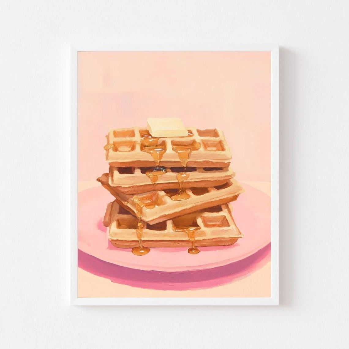 Pastel Belgian Waffles Painting Colorful Pink Kitchen Wall Art Print ...