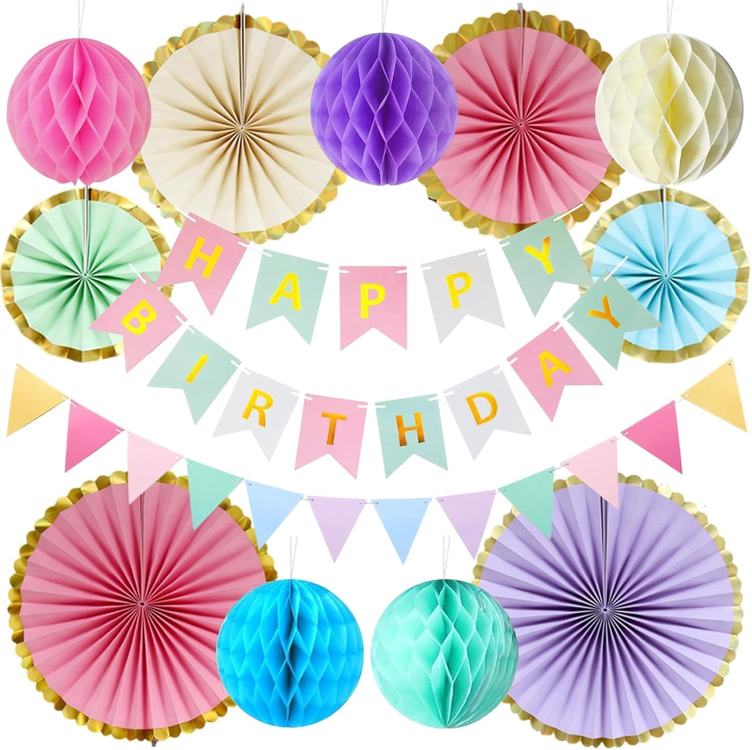 Pastel Birthday Party Decoration, Macaron Happy Birthday Paper Party ...