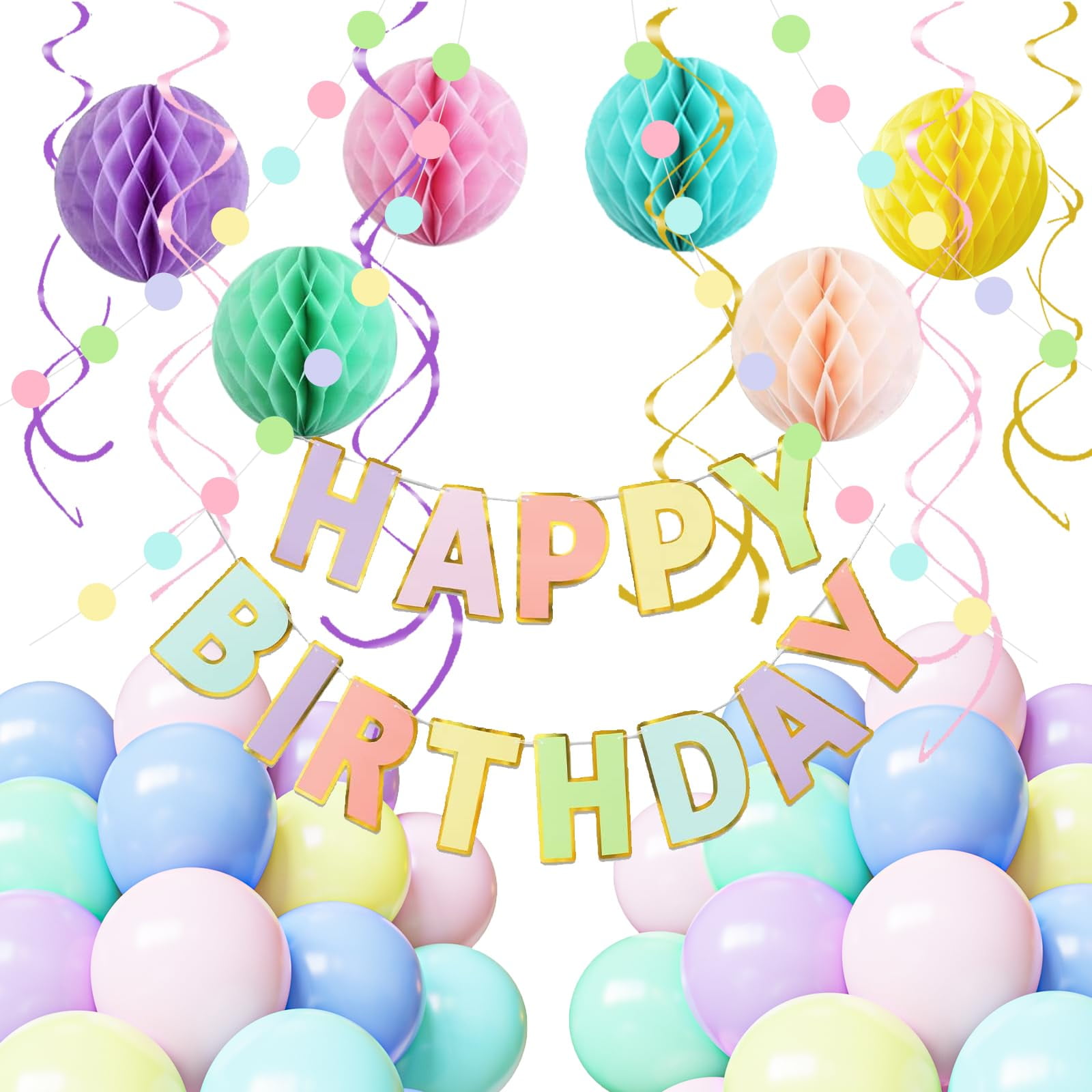 Pastel Birthday Party Decorations, Happy Birthday Banner with Pastel ...