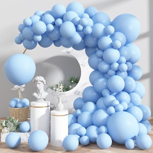 Pastel Blue Balloons 113 Pcs, Light Baby Blue Latex Balloon Arch ...