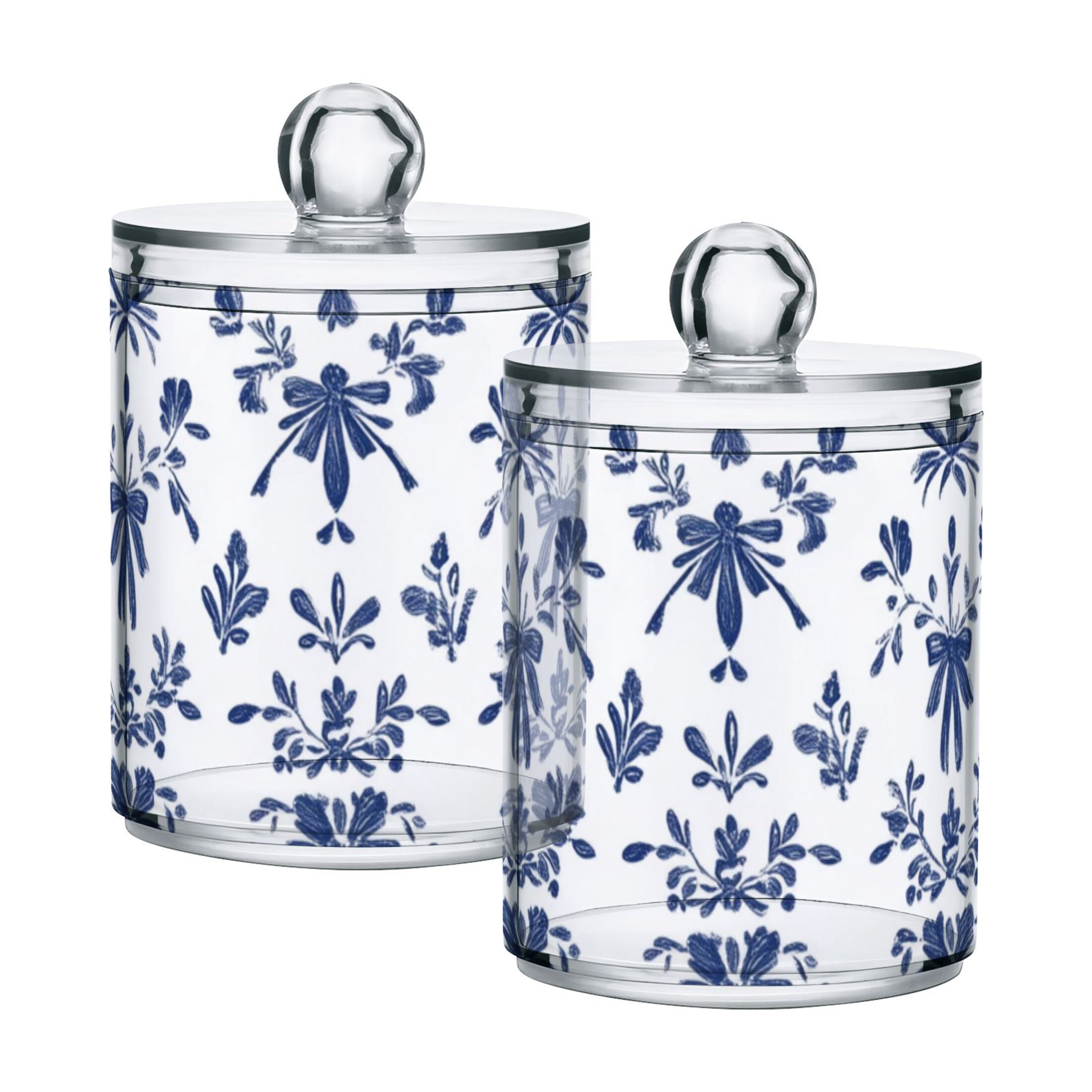 Pastel Blue Flowers Leaves Bowknots Translucent Plastic Cans Storage ...