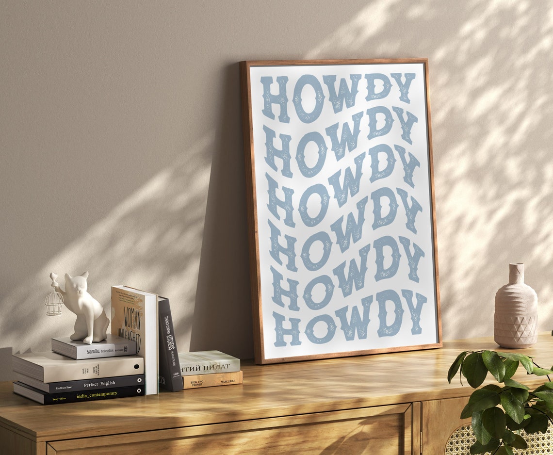 Pastel Blue Howdy Print Coastal Cowgirl Wall Art Coastal Cowboy ...