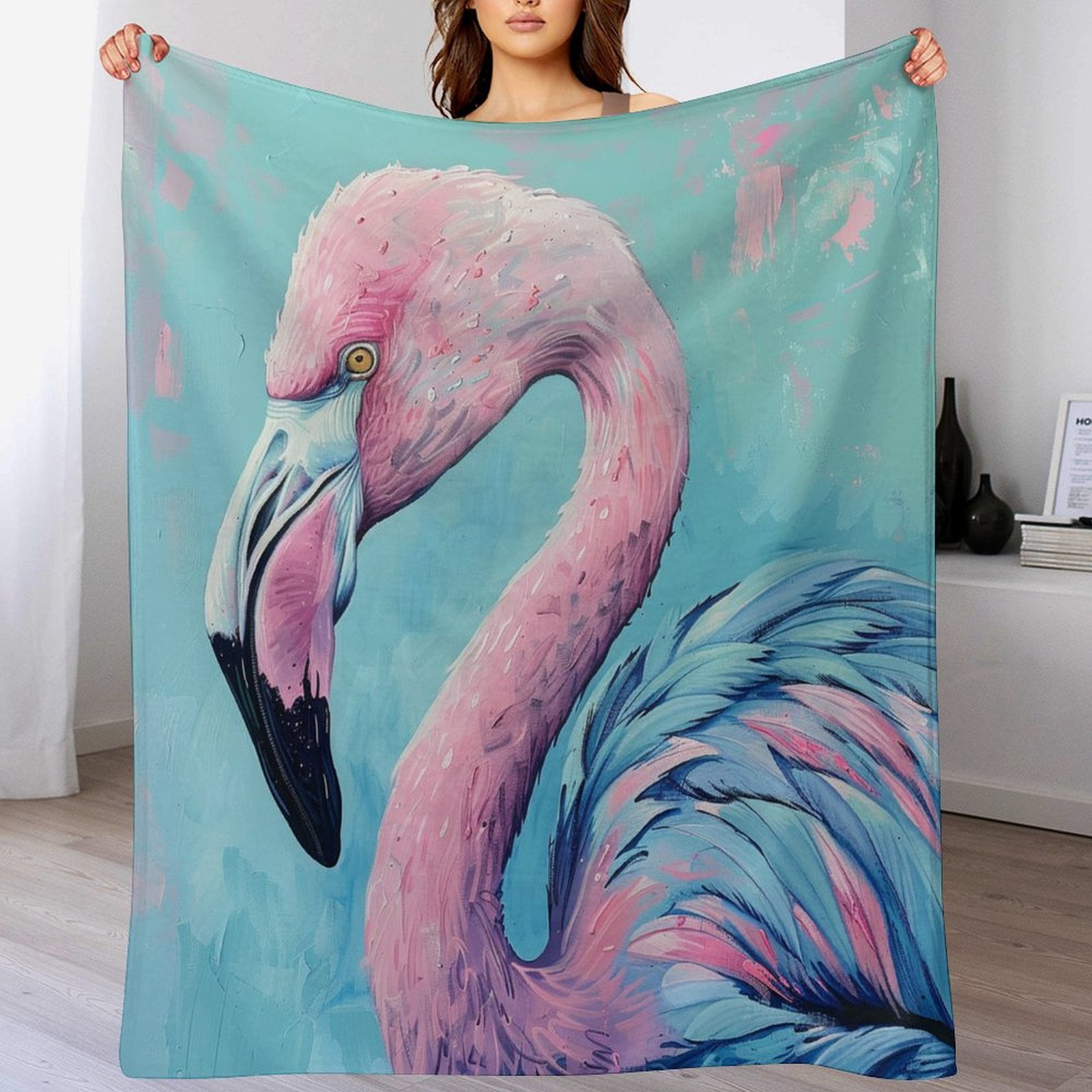 Pastel Blue And Pink Flamingo Artwork Flannel Blanket 60"x80" Pink Bird ...