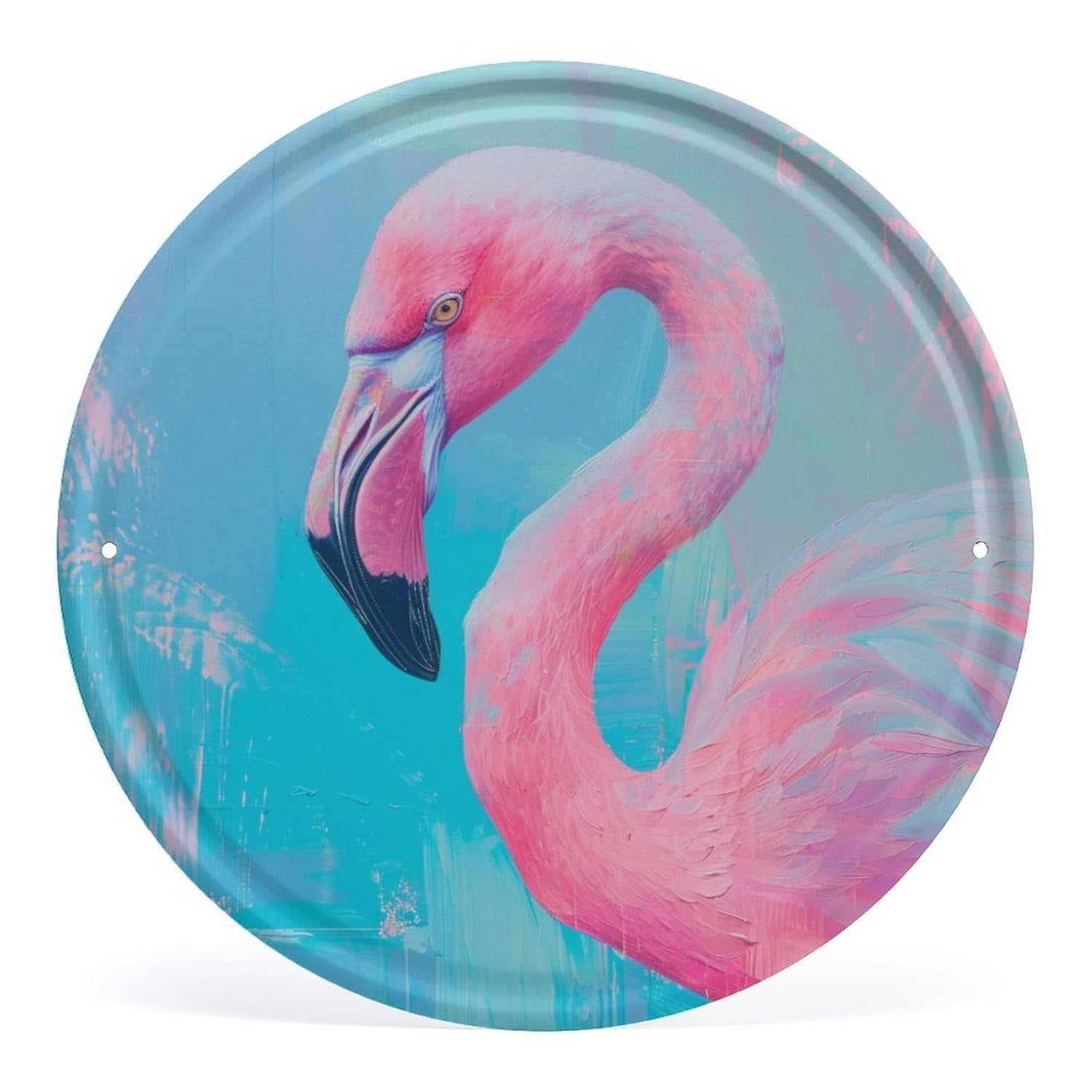 Pastel Blue And Pink Flamingo Artwork Round Tin Sign Tropical Flowers ...