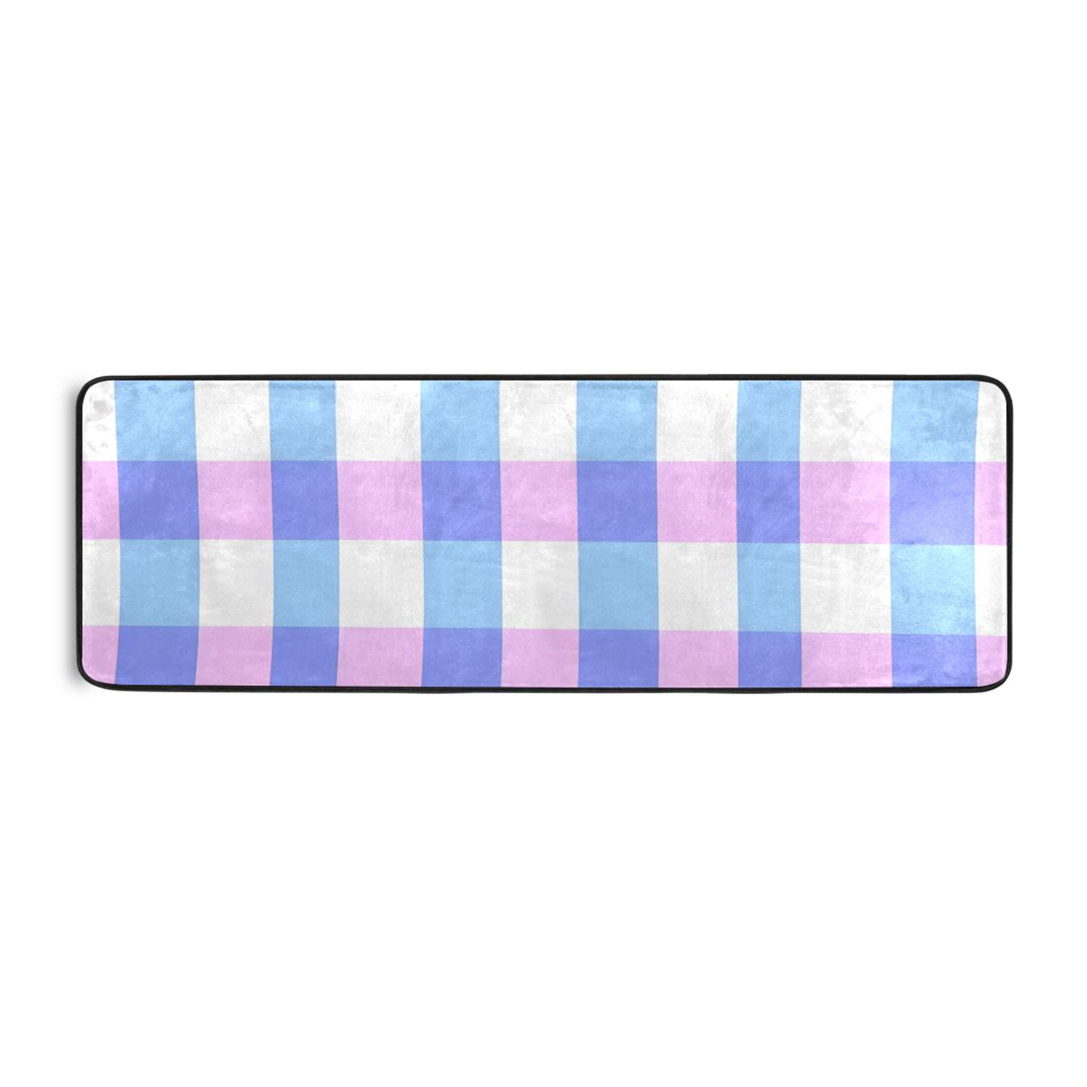 Pastel Blue Pink Pattern Runner Rug 24x72 Inch Cushioned Non Slip Soft ...