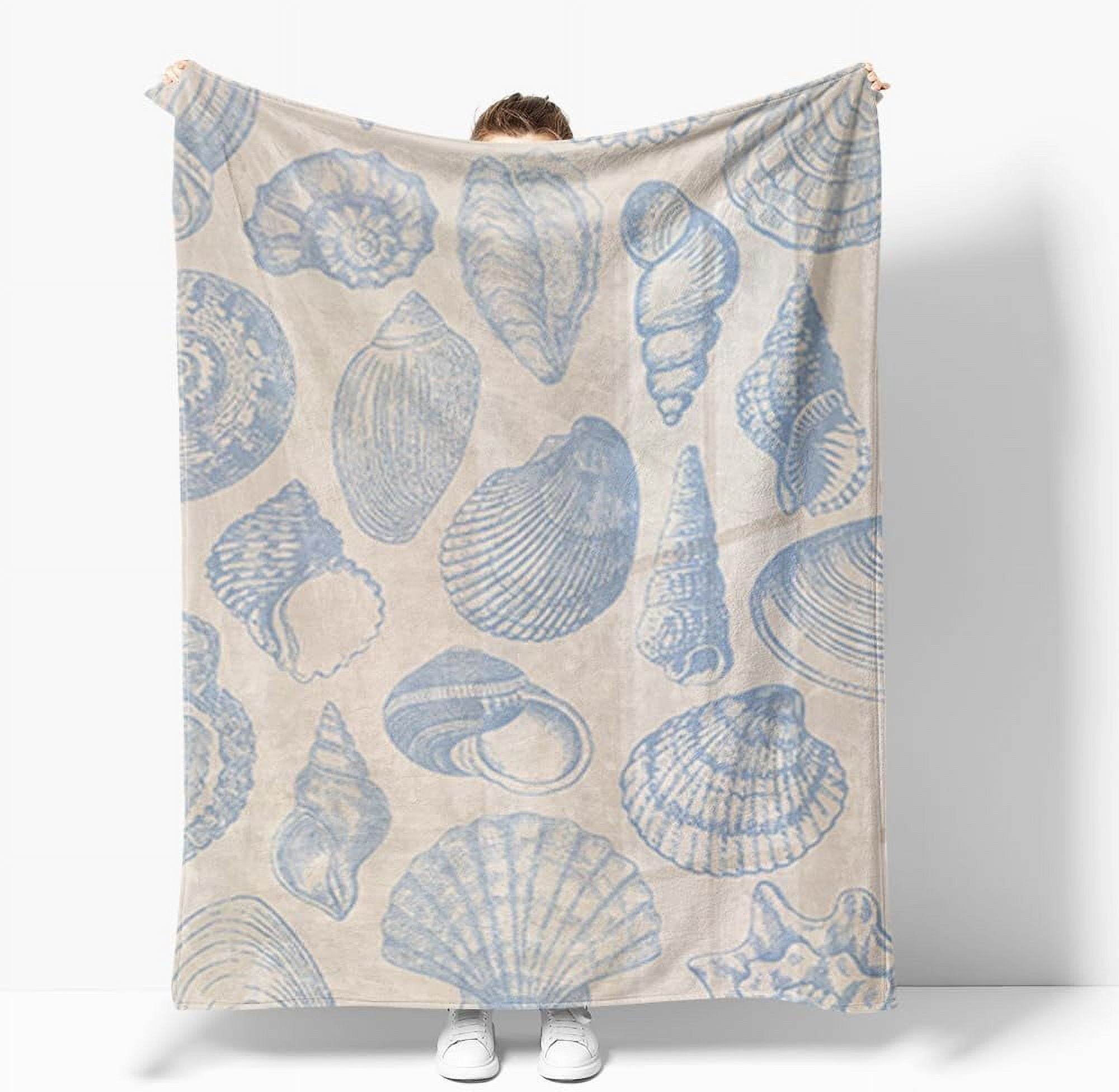 Pastel Blue Seashells Blanket,Soft Flannel Lightweight Blanket ...