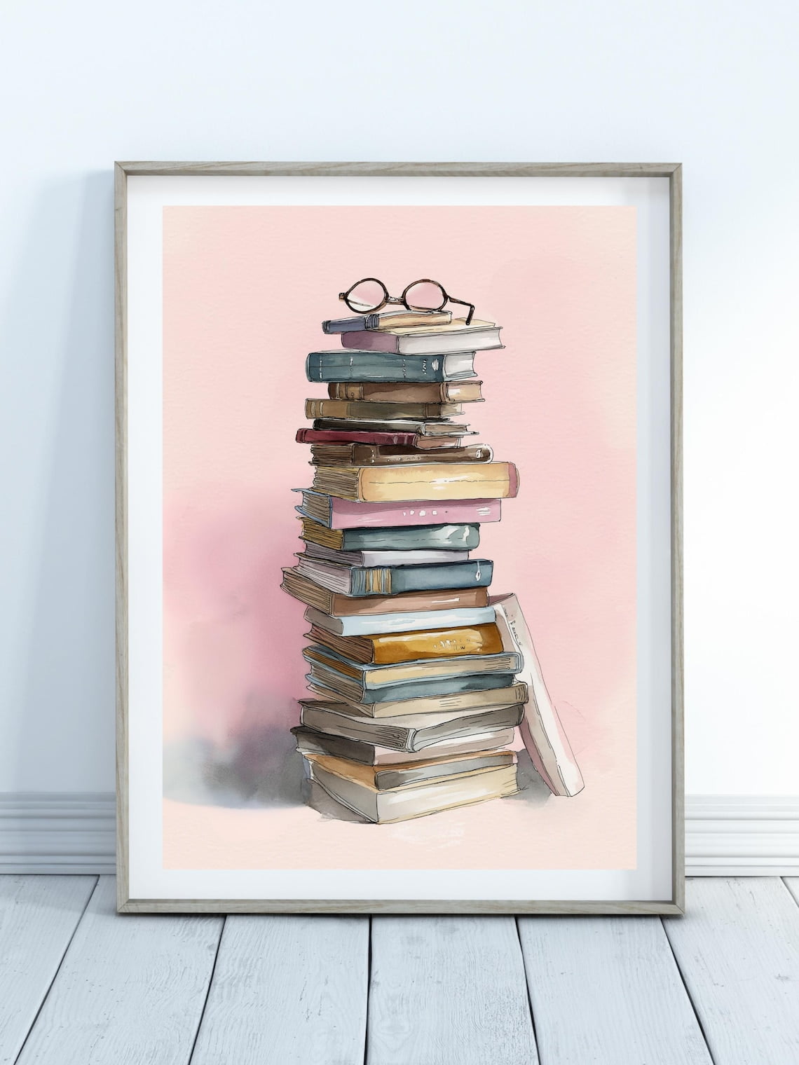 Pastel Book Stack & Glasses Poster-Pink Bookish Reading Poster ...