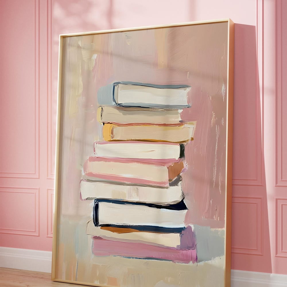 Pastel Book Stack Painting, Book Lover Print, Stack Of Books Painting ...