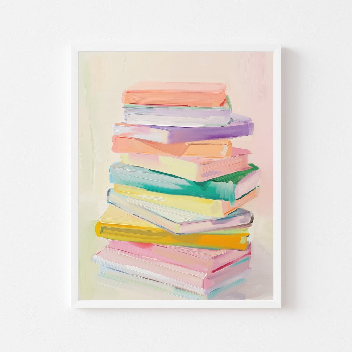 Pastel Book Stack Painting Rainbow Reading Nook Wall Art Print Colorful ...