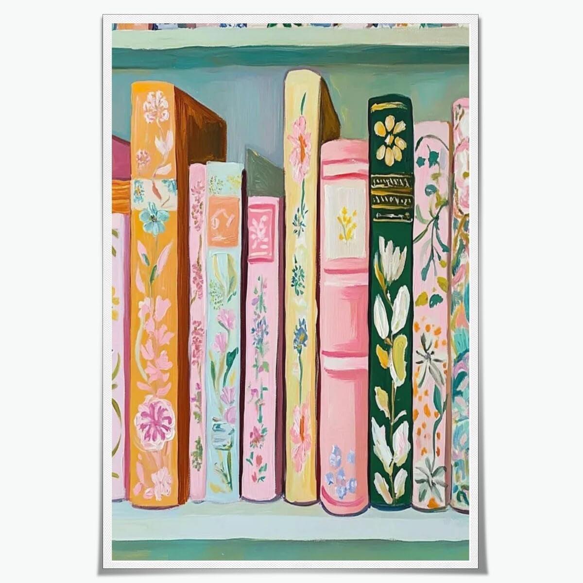 Pastel Book Stack Painting Whimsical Bookshelf Wall Art for Book Lovers ...