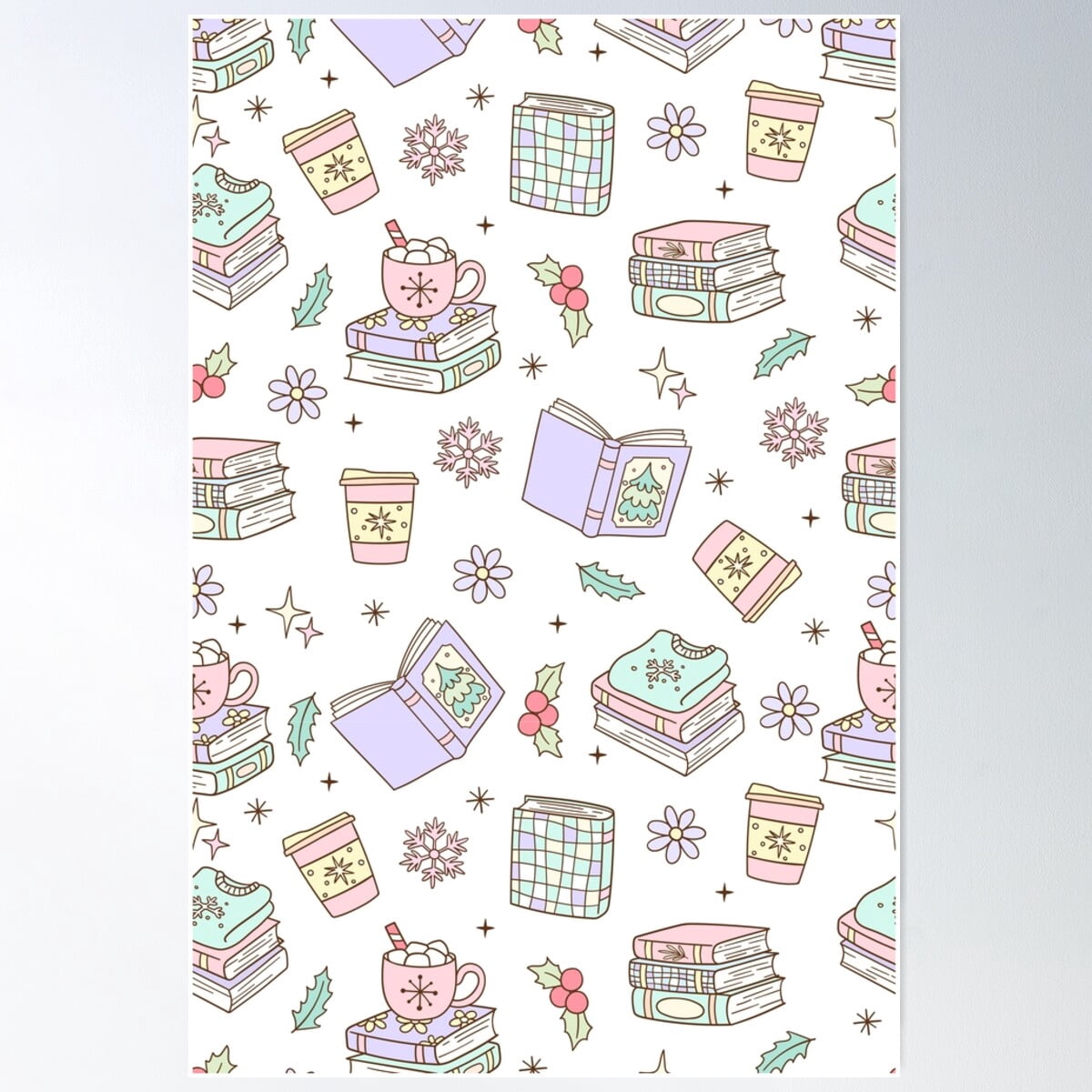 Pastel Books With Cup Seamless Pattern Poster Wall Art, Modern Wall ...