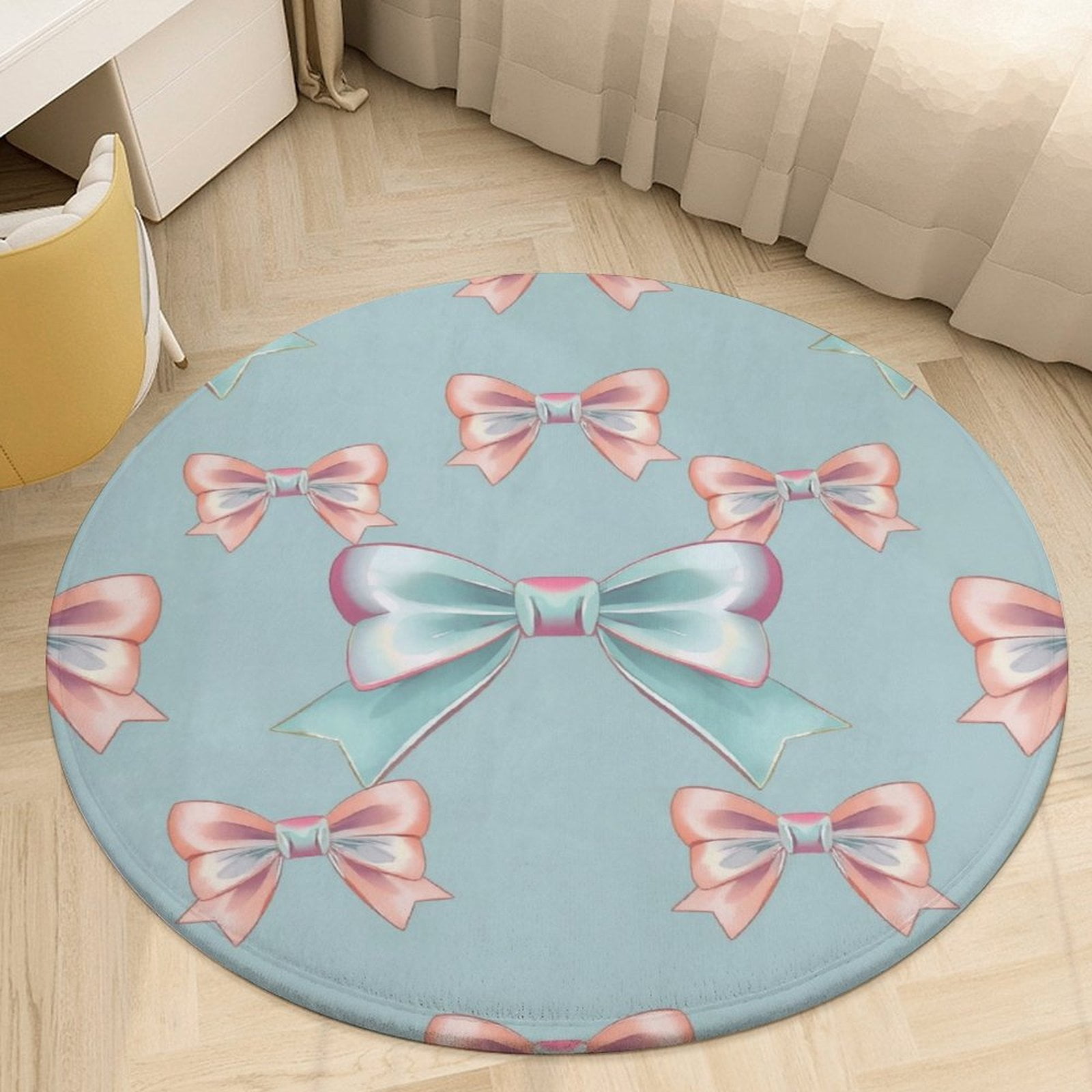 Pastel Bow Pattern Round Carpets Modern Living Room Ration Rugs Large ...