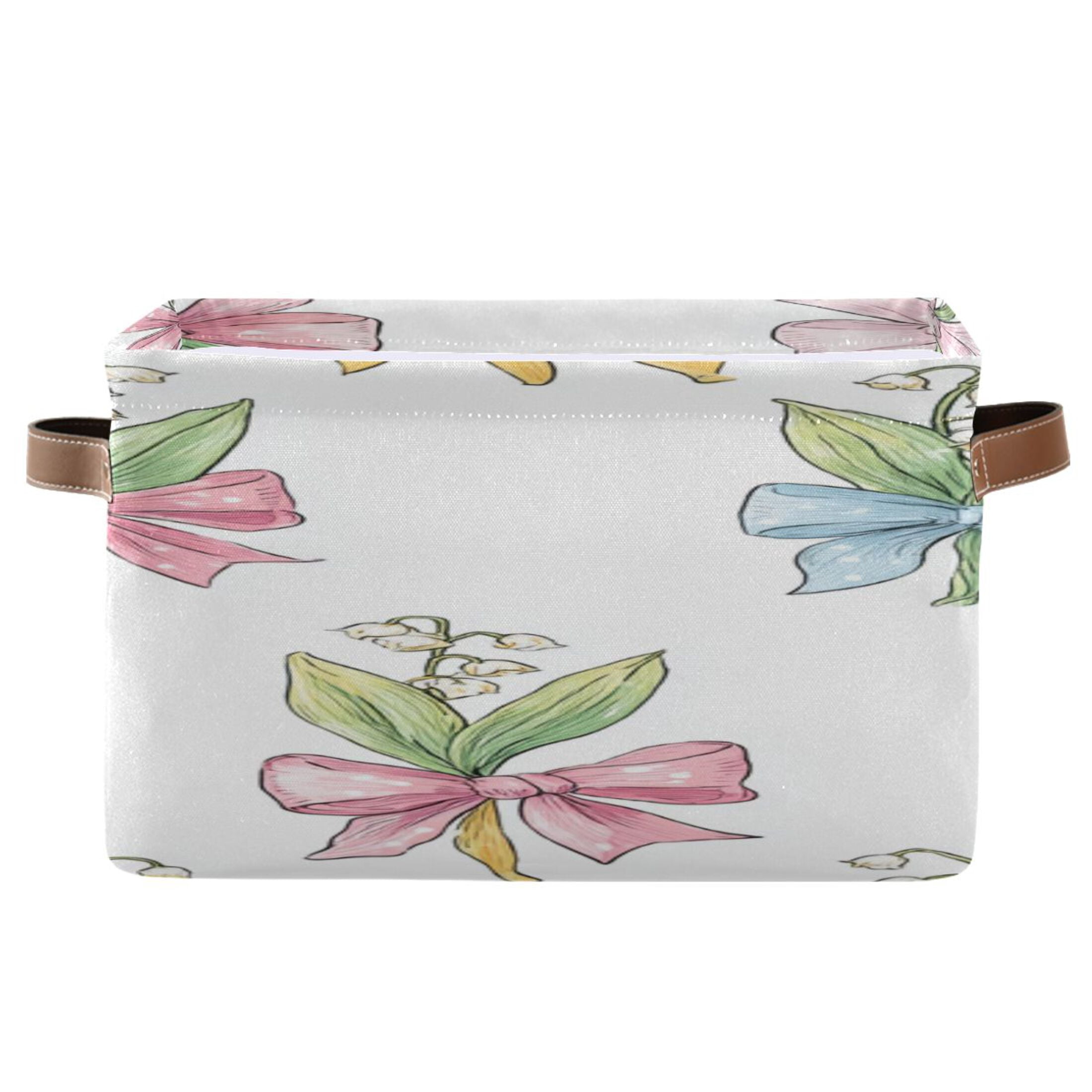 Pastel Bows on Flowers Square Storage Bins with Handles Collapsible ...