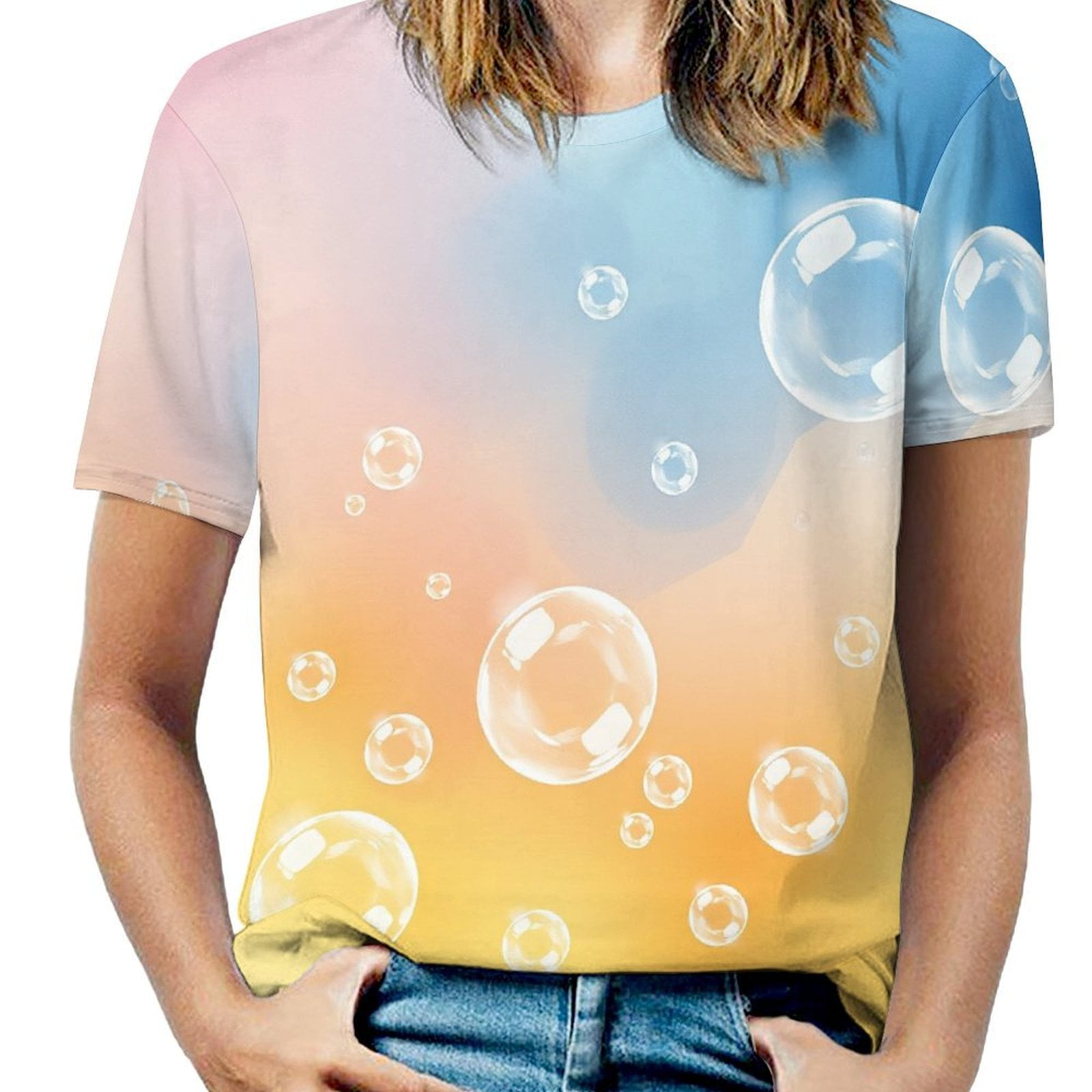 Pastel Bubbles Floating T Shirt Women Short Sleeve Overd Tee Shirt ...