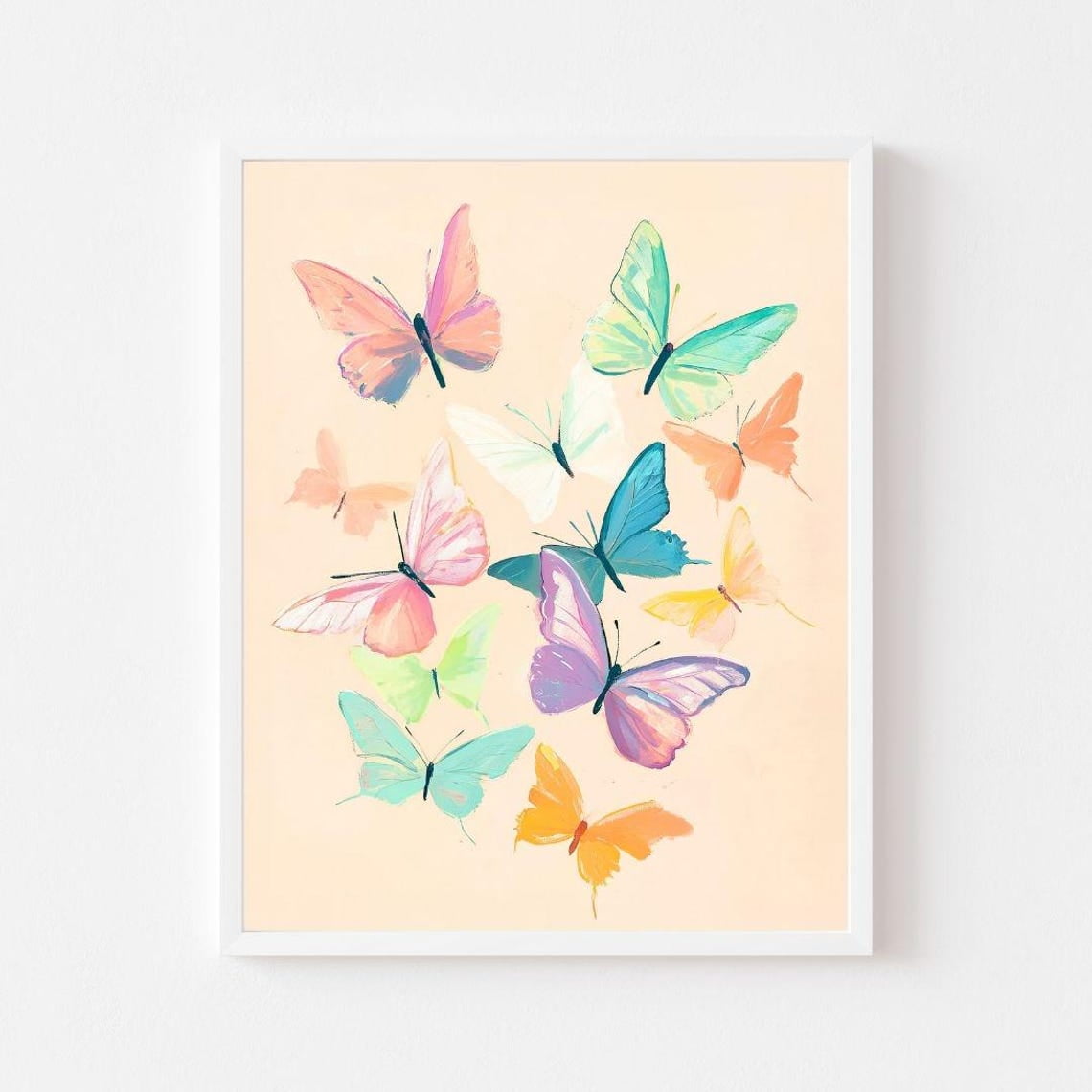Pastel Butterflies Wall Art Print Preppy Butterfly Girl'S Room Painting ...