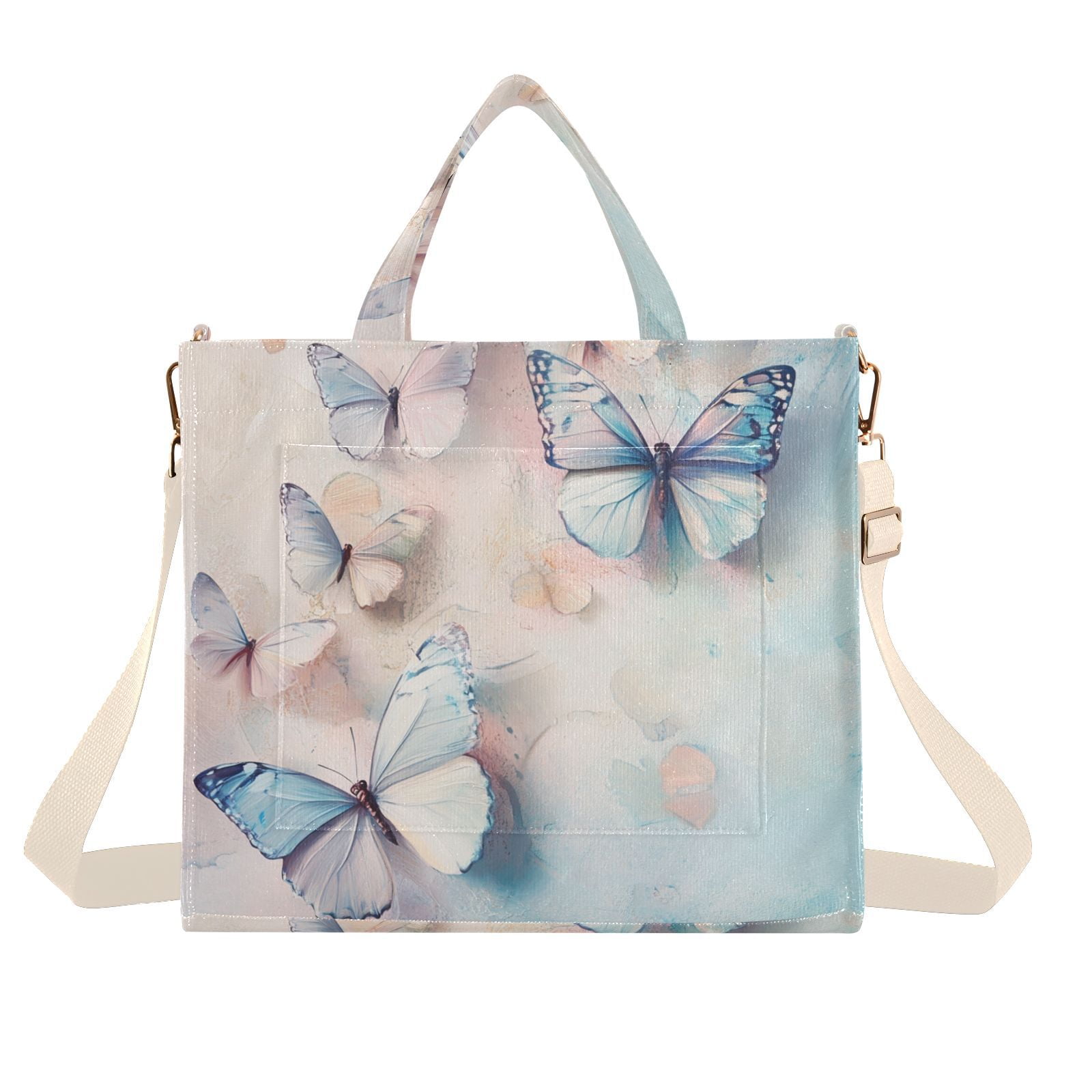 Pastel Butterflies in Wall Corduroy Tote Bag Handbag Large Messenger ...