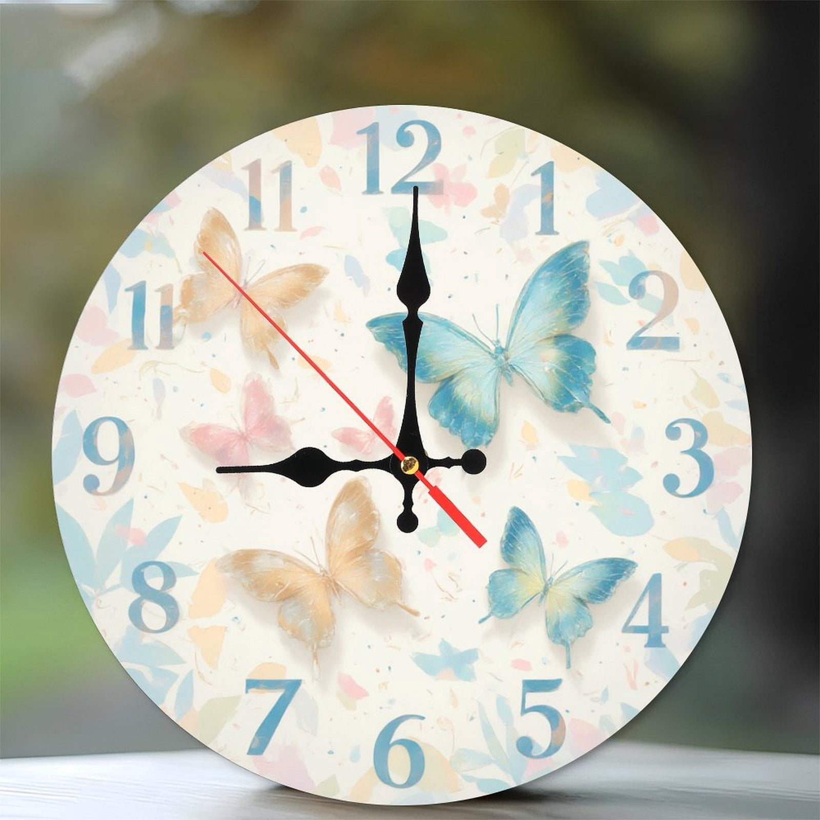 Pastel Butterfly Wall Clock Home Decor Art 10-Inch Silent Wooden Wall ...