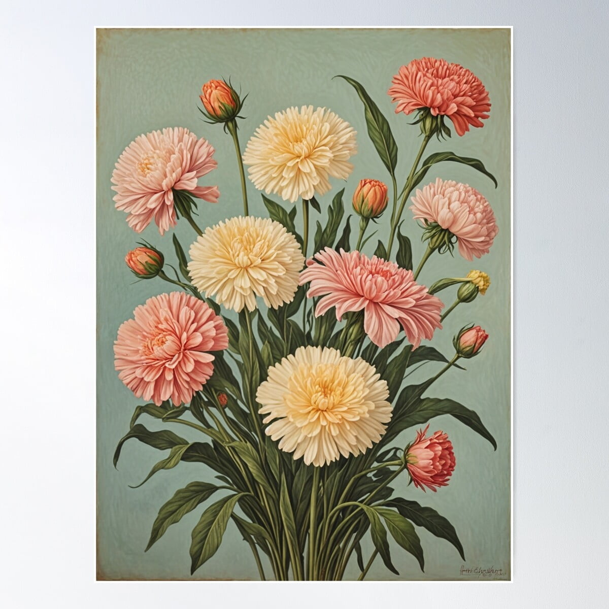 Pastel Carnation Bouquet Poster Wall Art, Modern Wall Decor For Living ...