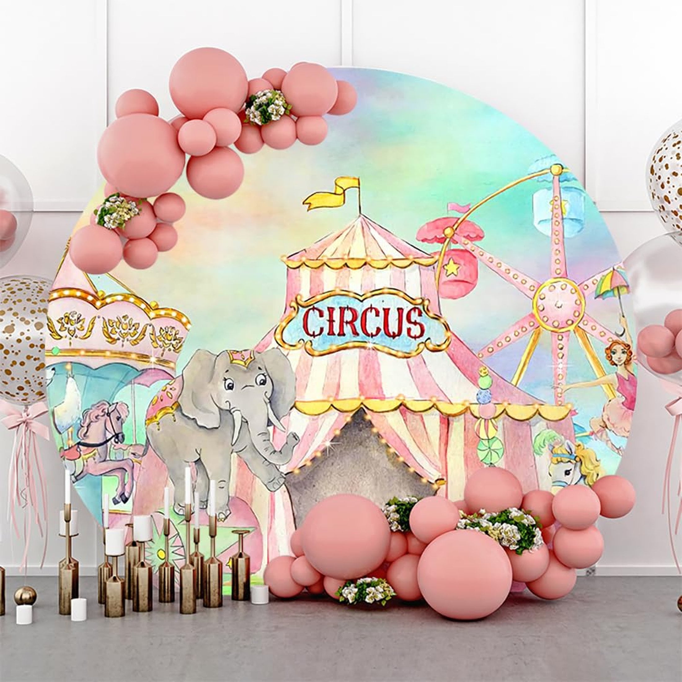 Pastel Carousel Circus Photo Backdrop 7.2x7.2ft for Baby Showers and ...