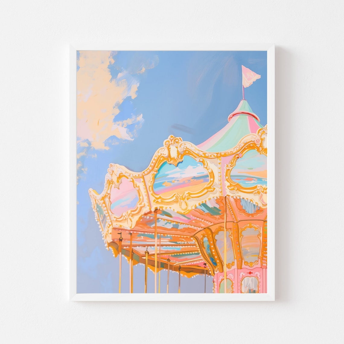 Pastel Carousel Painting Whimsical Girl'S Room Art Print Magical Kid'S ...