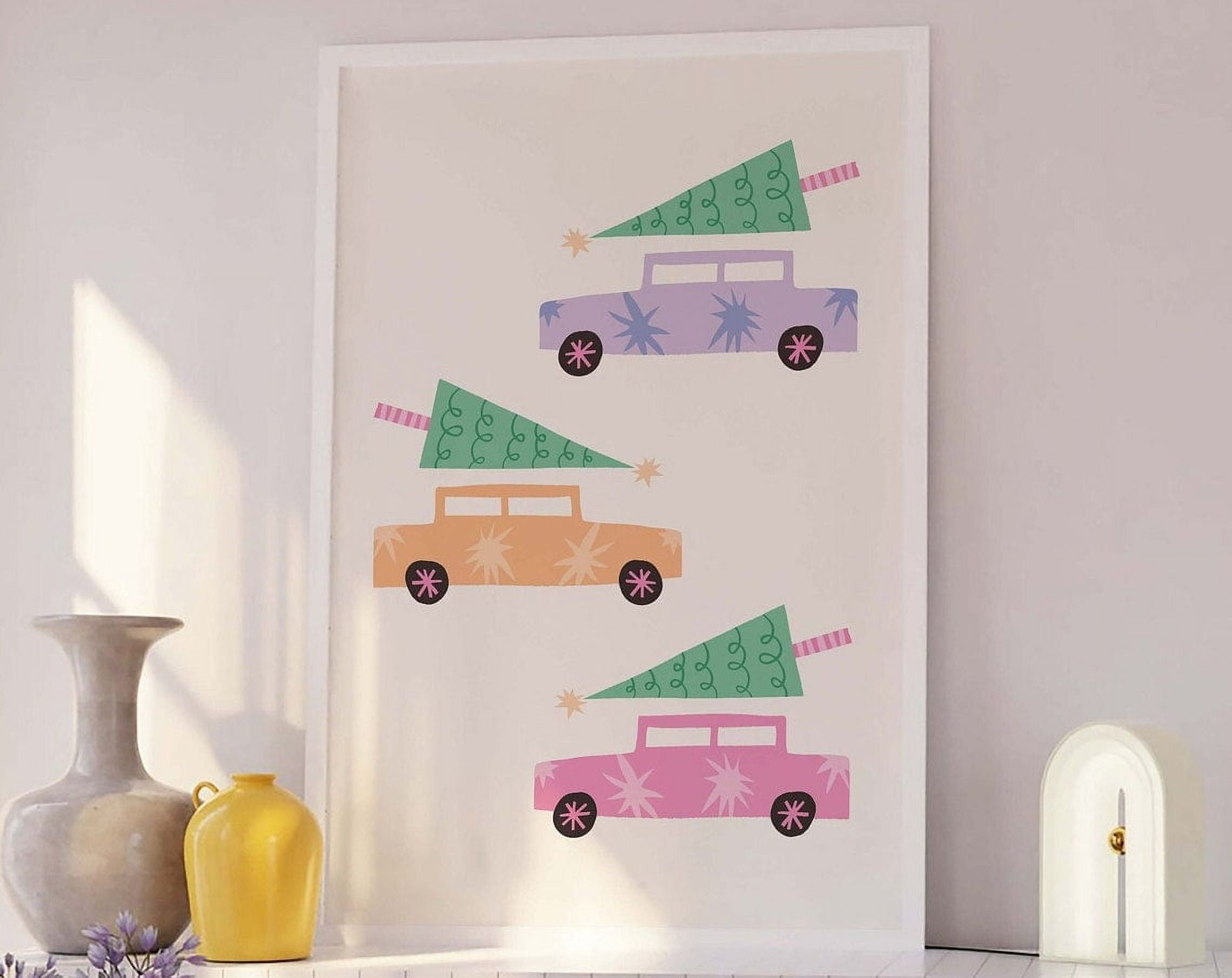 Pastel Cars Print, Art, Trendy Pink Cute Pastel Holiday Wall ...