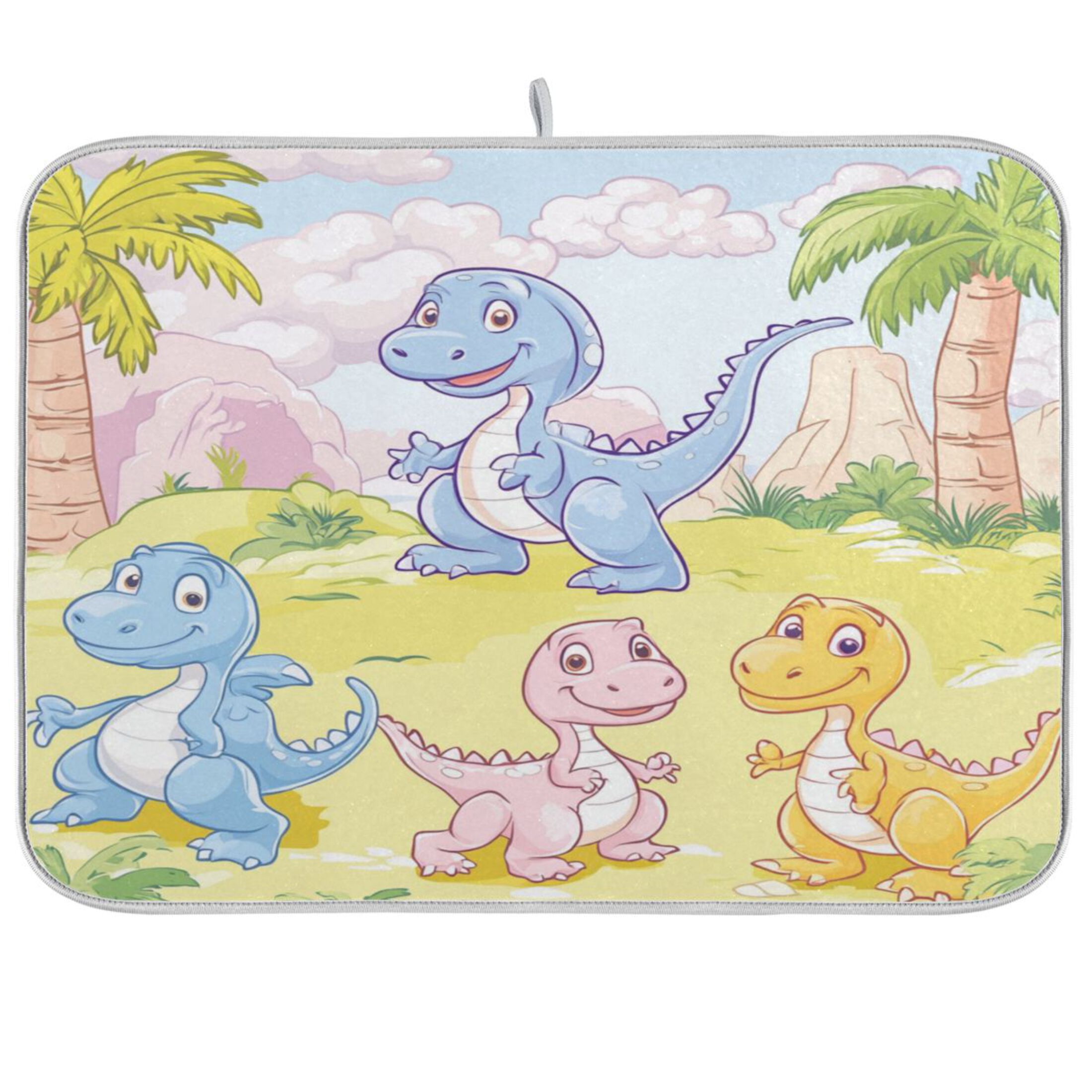 Pastel Cartoon Dinosaurs Dish Drying Mat Kitchen Mats Microfiber ...