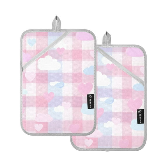 Pastel Checkerboard Clouds Hearts Valentine Pot Holder Heat Resistant ...