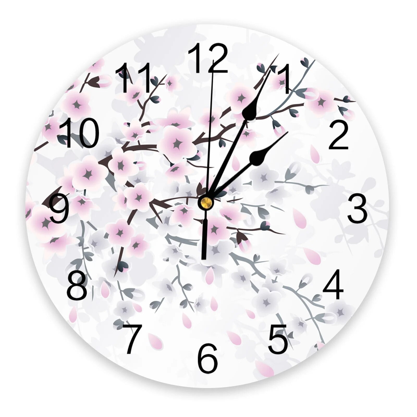 Pastel Cherry Blossom Wall Clock Large Modern Kitchen Dinning Round ...