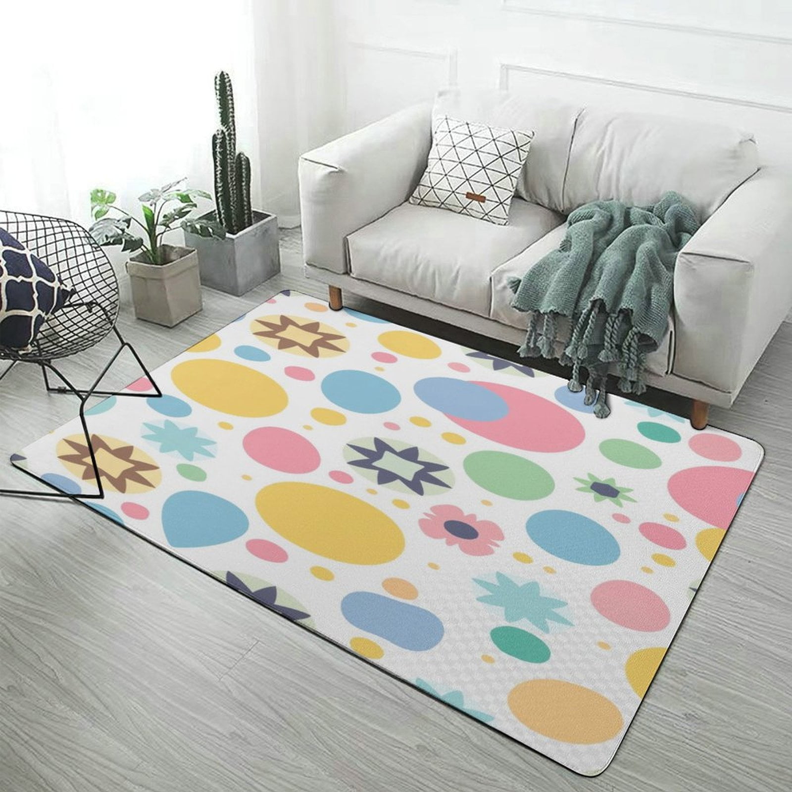 Pastel Circle Flower Pattern Carpet Large Size Living Room American ...