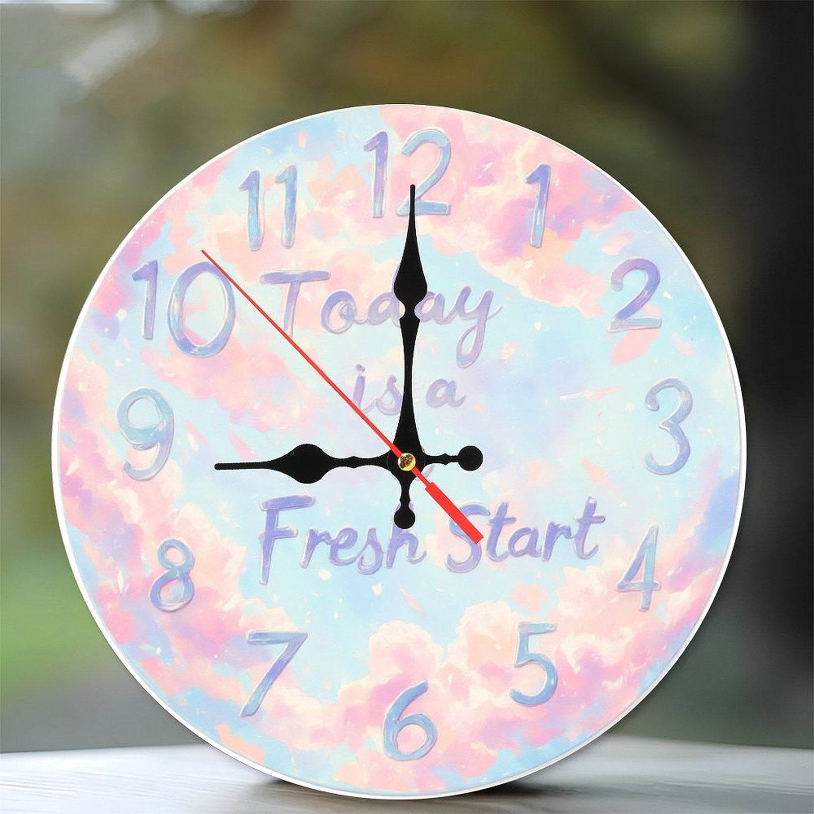 Pastel Cloud Wall Clock Inspirational Quote Fresh Start 10-Inch Silent ...