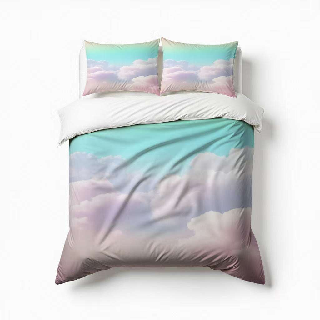 Pastel Clouds Sky Print Bedding Set 3 Pcs Soft Microfiber Quilt Cover ...