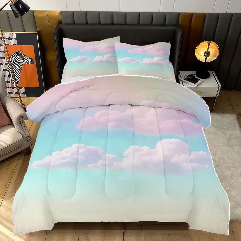 Pastel Clouds Sky Print Comforter Set Twin Size Bedding Set For Travl ...