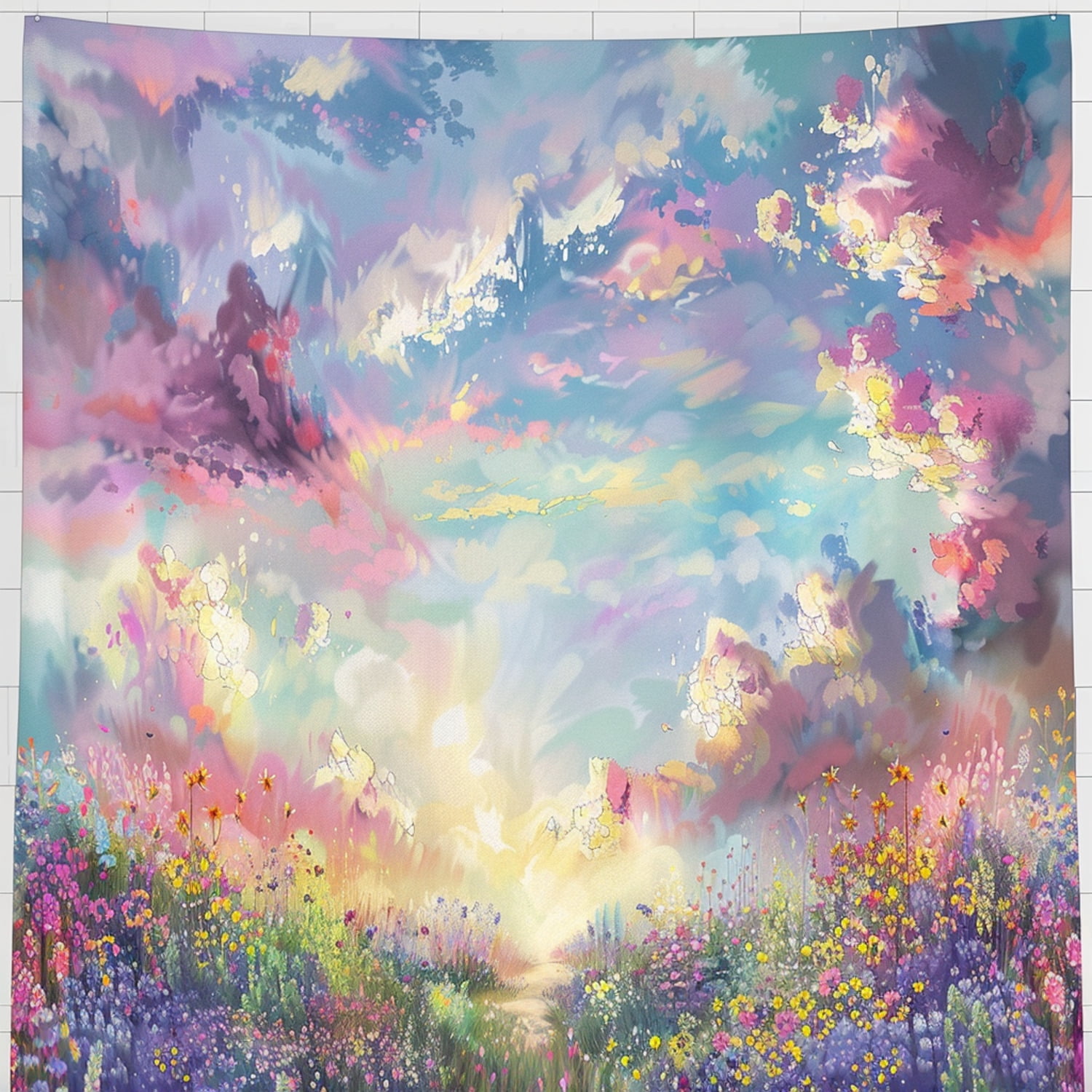 Pastel Clouds and Wildflowers Shower Curtain Vibrant Sky Colorful ...
