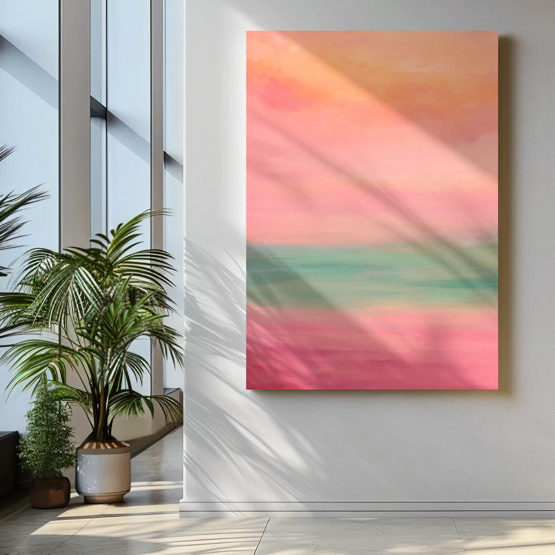 Pastel Coastal Sunset Poster: Abstract Blush Pink & Teal Art, Unframed ...
