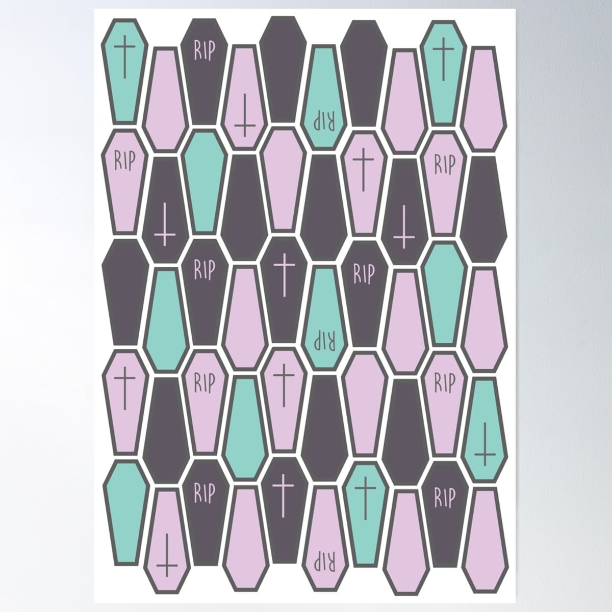 Pastel Coffins - Repeat Pattern Poster Wall Art, Modern Wall Decor For ...