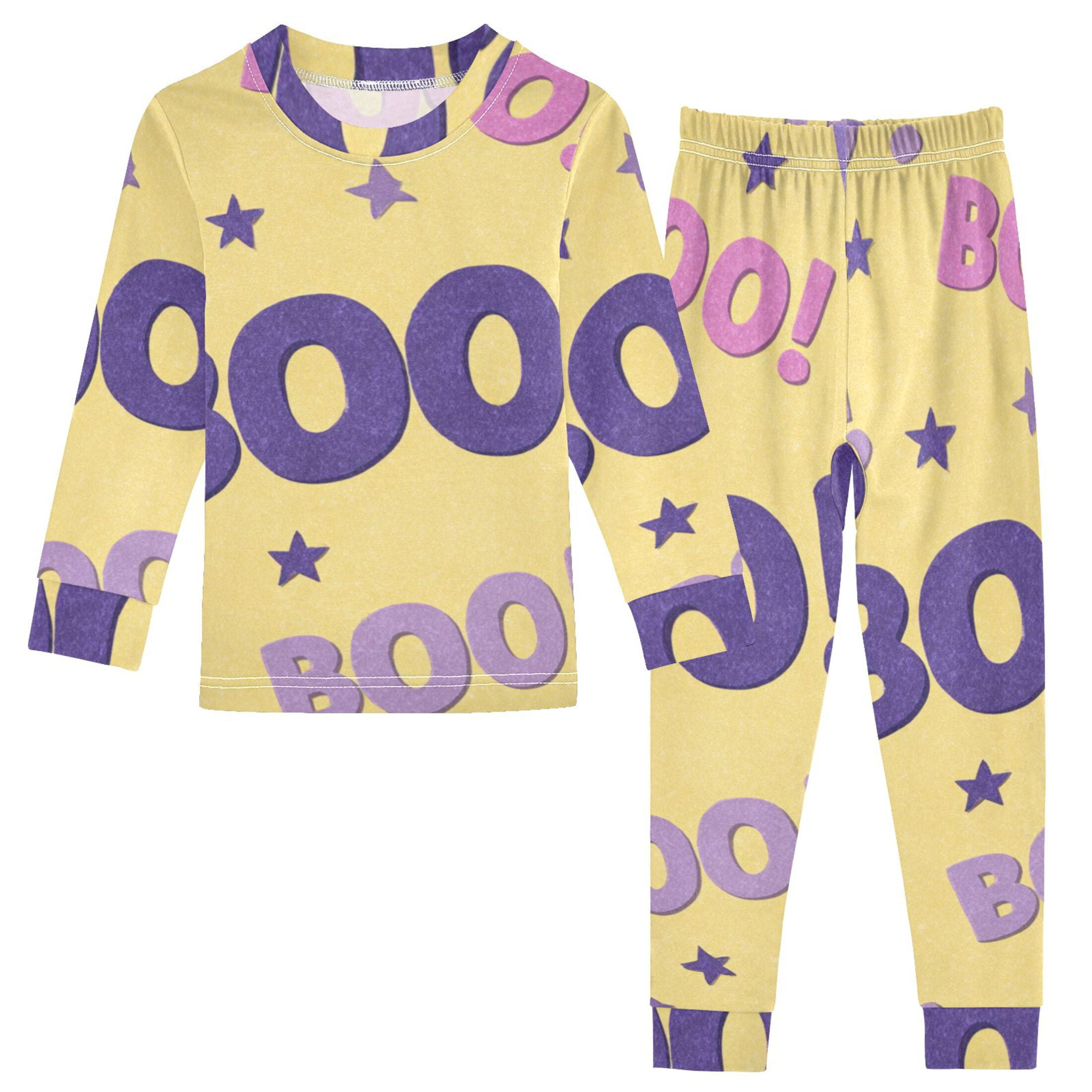 Pastel Color Boo Sign Stars Halloween Cotton Pajama Set Long Sleeve Top ...