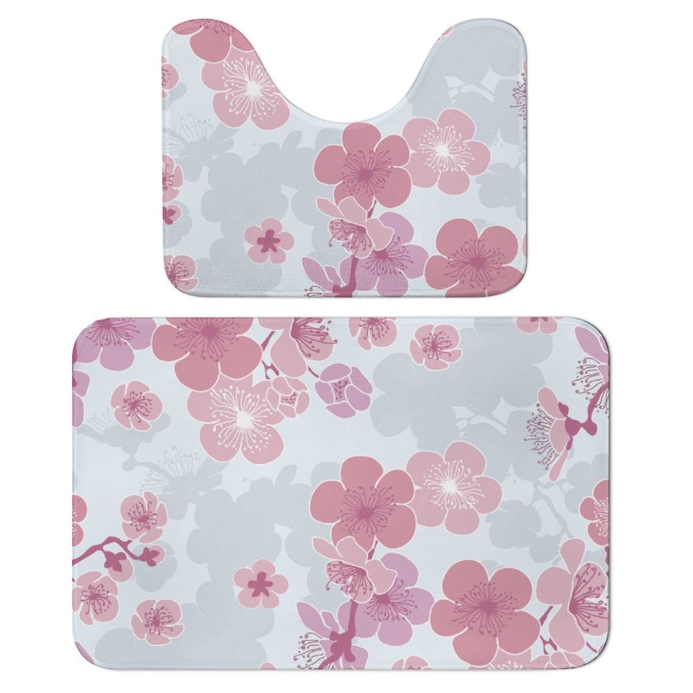 Pastel Color Cherry Blossom Bathroom Rugs Set 2 Pieces, Bathroom Set ...