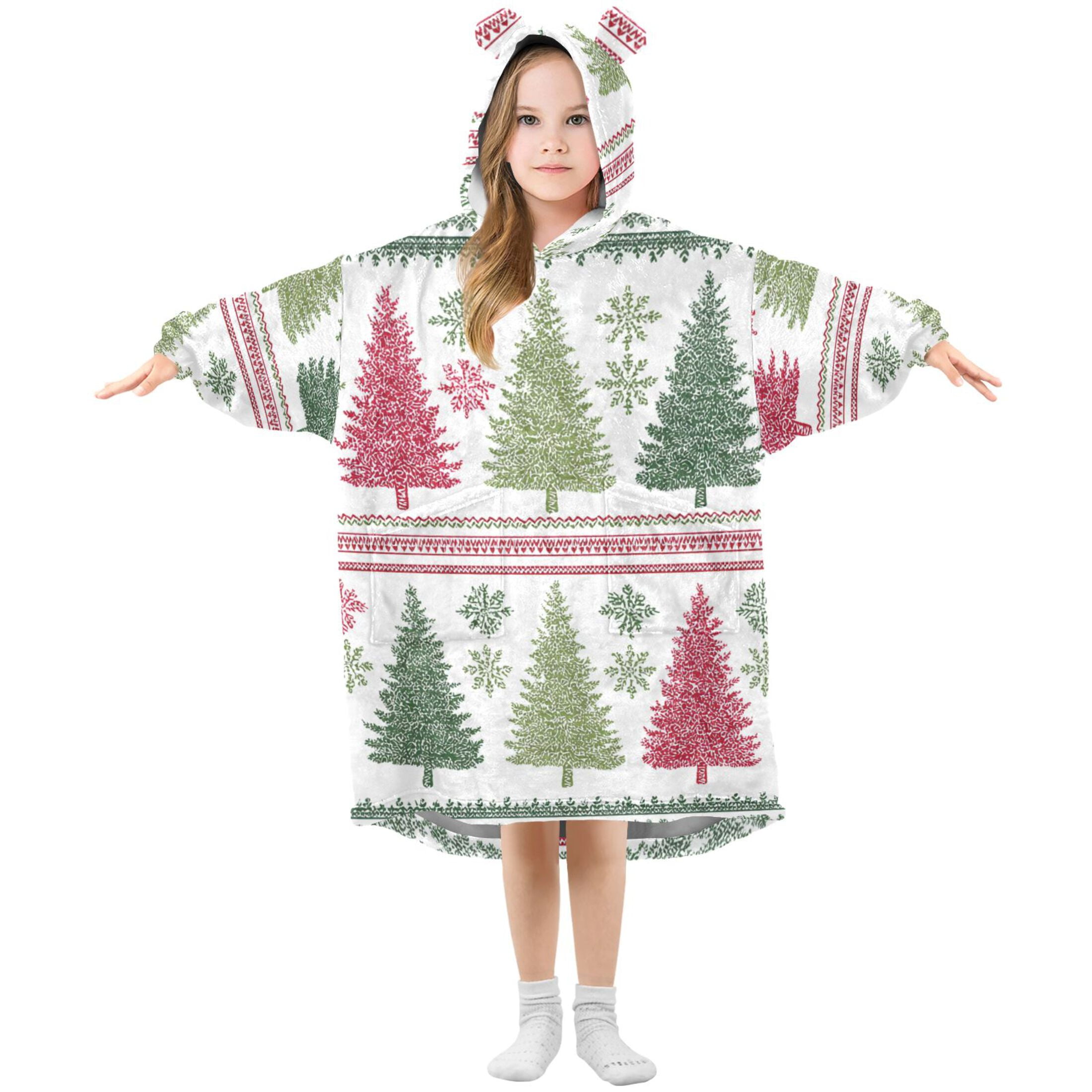 Pastel Color Christmas Trees Flannel Wearable Blankets Hooded Design ...
